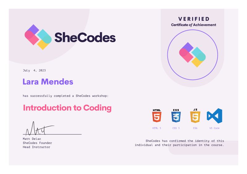 Lara Mendes on LinkedIn: #coding #html #javascript #css #shecode Lara Mendes on LinkedIn: #coding #html #javascript #css #shecode