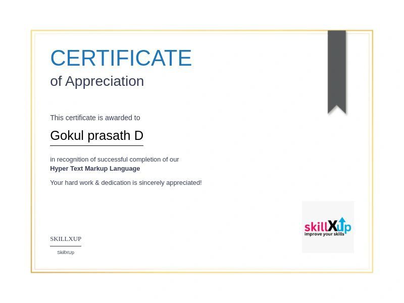 Gokul Prasath D on LinkedIn: HTML Certificate Gokul Prasath D on LinkedIn: HTML Certificate