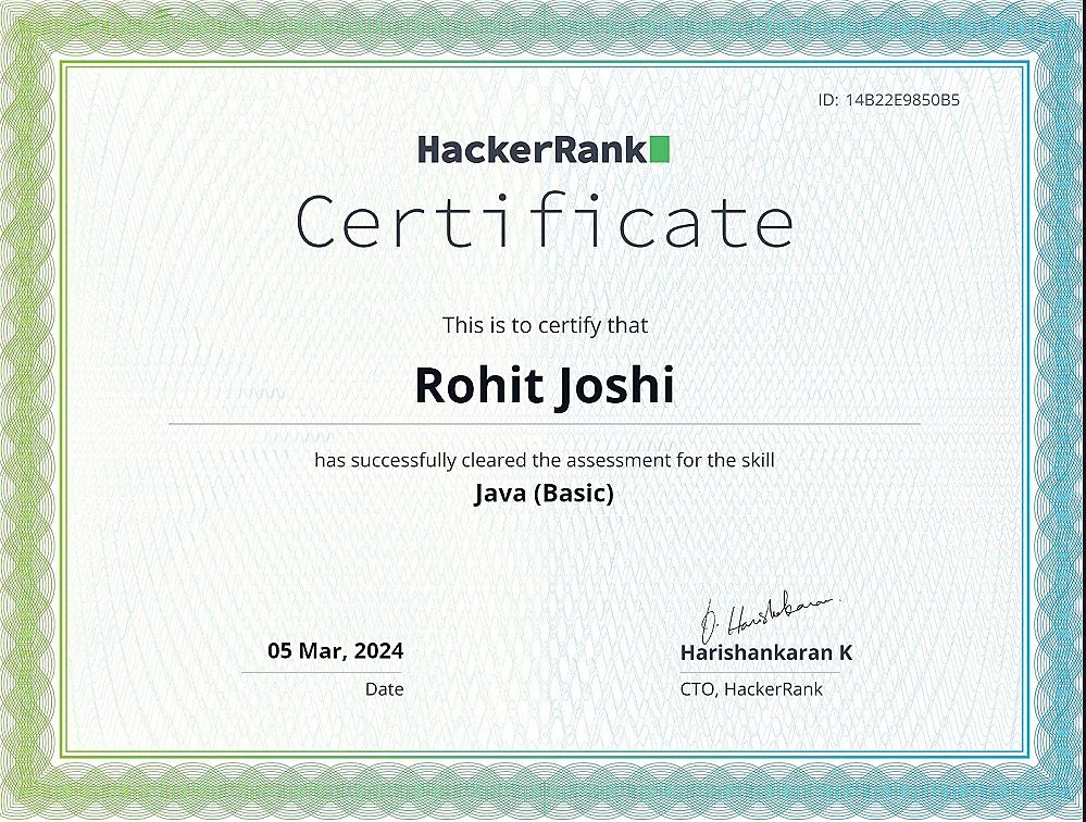 Passed HackerRank for Java (basic) | ROHIT JOSHI posted on the topic ... Passed HackerRank for Java (basic) | ROHIT JOSHI posted on the topic ...