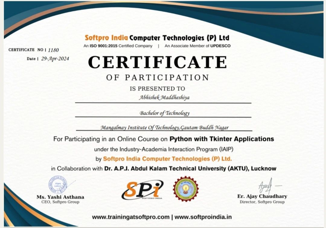 Abhishek Maddheshiya on LinkedIn: #python #coding #certification Abhishek Maddheshiya on LinkedIn: #python #coding #certification