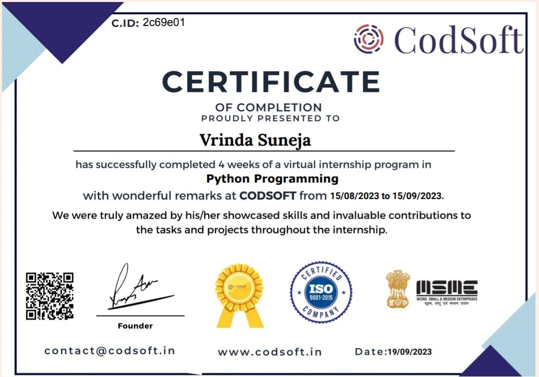 Vrinda Suneja on LinkedIn: #codsoft Vrinda Suneja on LinkedIn: #codsoft