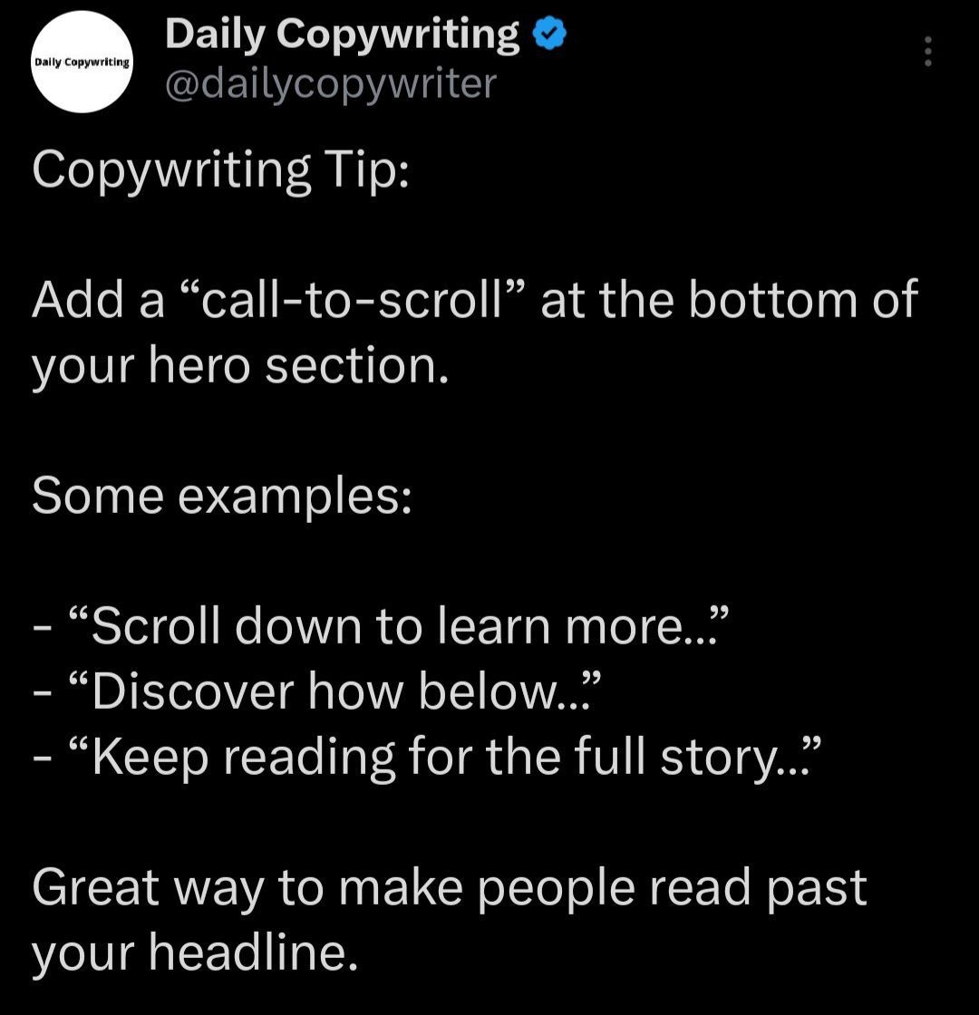 Daily Copywriting on LinkedIn: Copywriting Tip: Add a “call-to-scroll ... Daily Copywriting on LinkedIn: Copywriting Tip: Add a “call-to-scroll ...