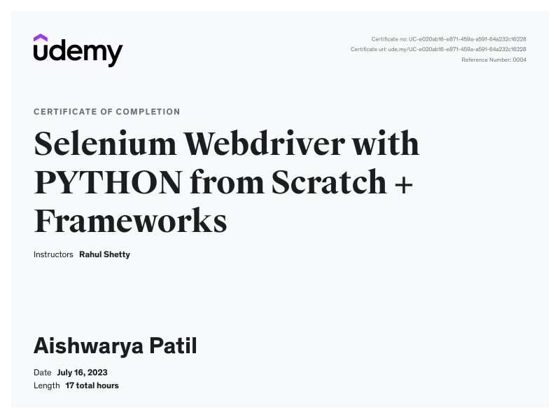 Aishwarya Sumit Patil on LinkedIn: Completed Selenium with Python ... Aishwarya Sumit Patil on LinkedIn: Completed Selenium with Python ...