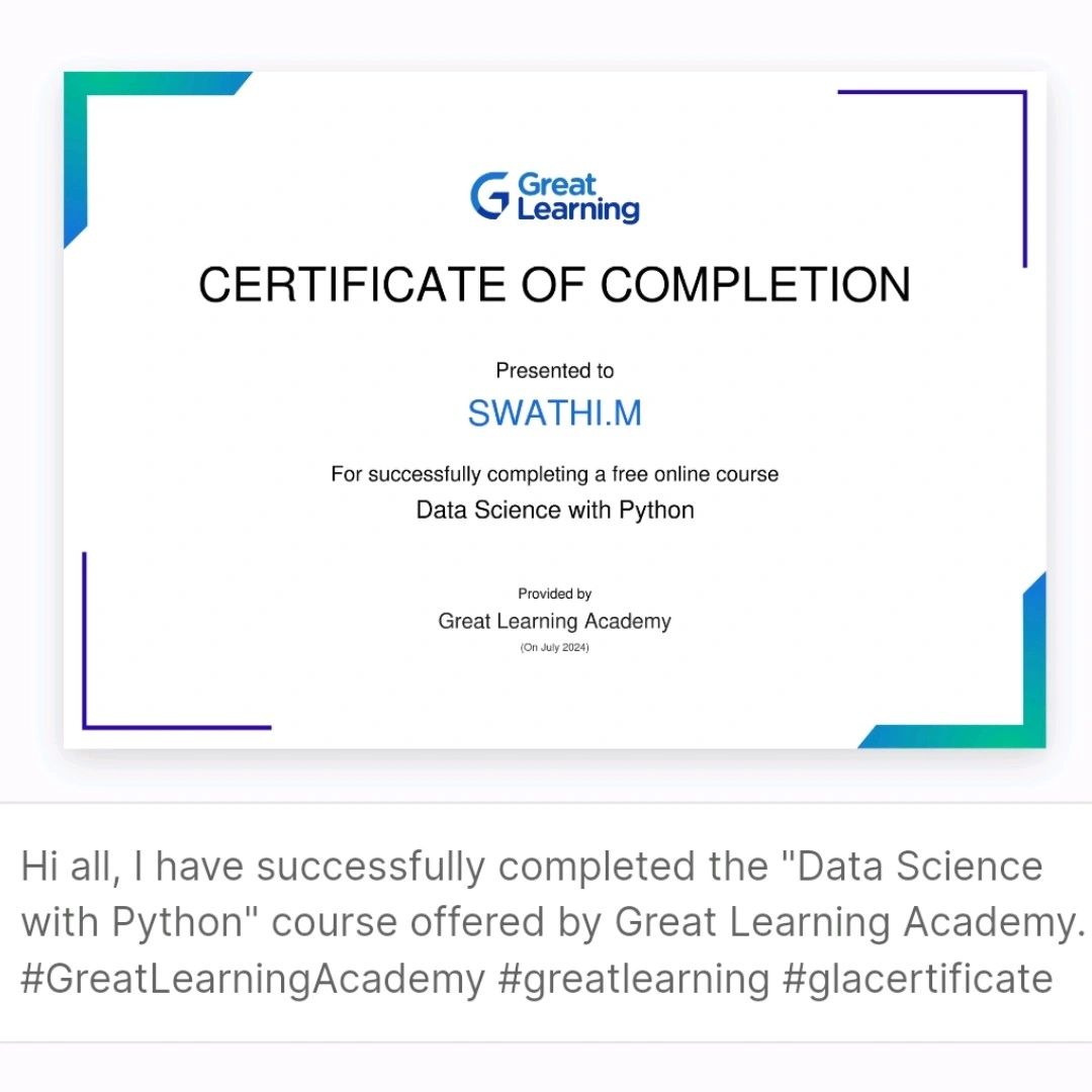Swathi .M on LinkedIn: #datascience #python #certification # ... Swathi .M on LinkedIn: #datascience #python #certification # ...