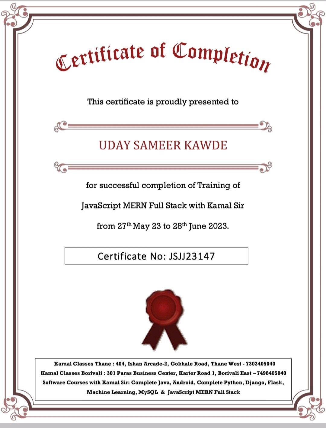 Uday Kawde on LinkedIn: Completed My Javascript MERN Course. Uday Kawde on LinkedIn: Completed My Javascript MERN Course.