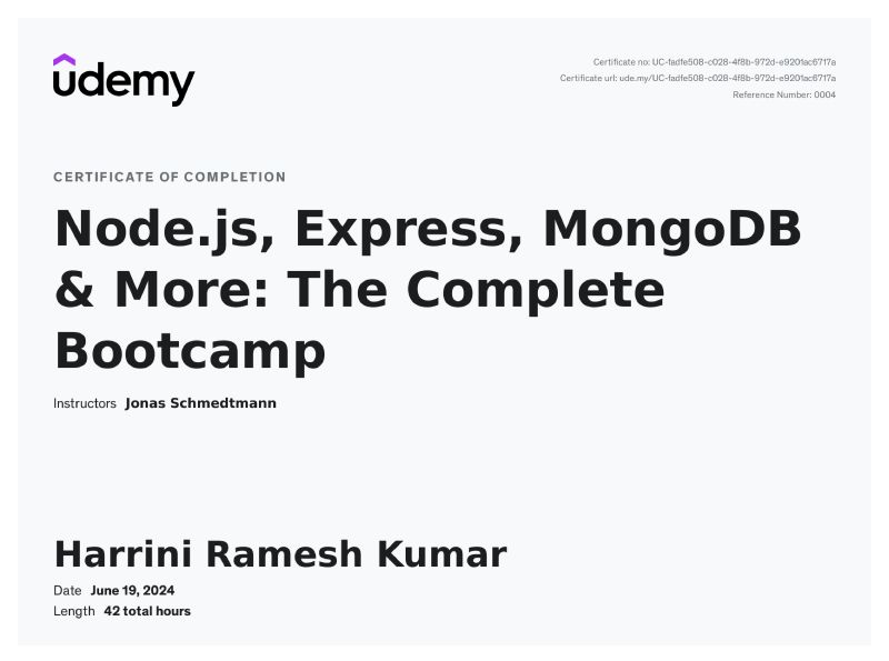 Harrini Ramesh Kumar on LinkedIn: #backenddevelopment #certification # ... Harrini Ramesh Kumar on LinkedIn: #backenddevelopment #certification # ...