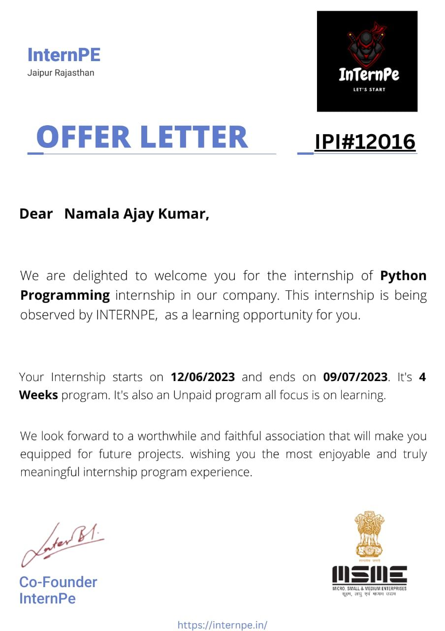 Namala Ajay kumar on LinkedIn: #internpe #pythonprogramming #internship ... Namala Ajay kumar on LinkedIn: #internpe #pythonprogramming #internship ...