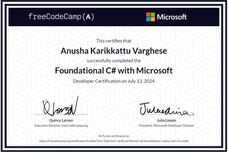 Anusha Varghese on LinkedIn: #coding #certification # ... Anusha Varghese on LinkedIn: #coding #certification # ...