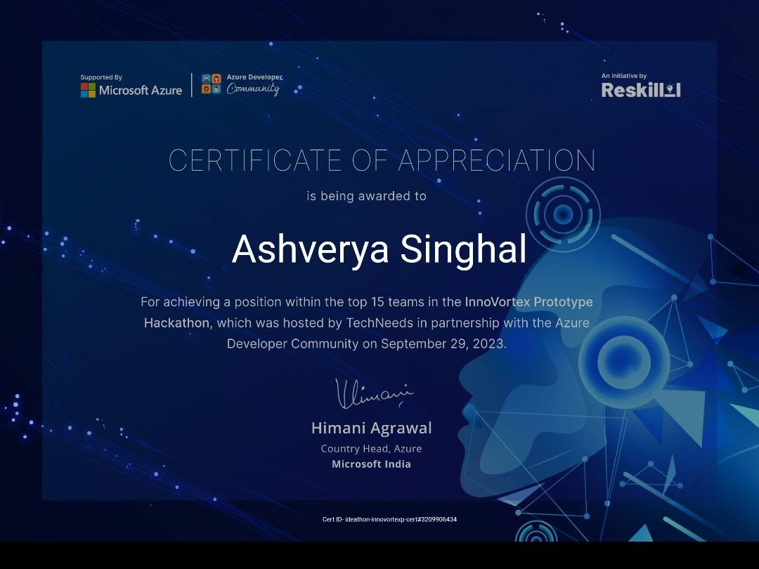 Ashverya Singhal on LinkedIn: #ideathon #top15 #microsoftazure # ... Ashverya Singhal on LinkedIn: #ideathon #top15 #microsoftazure # ...