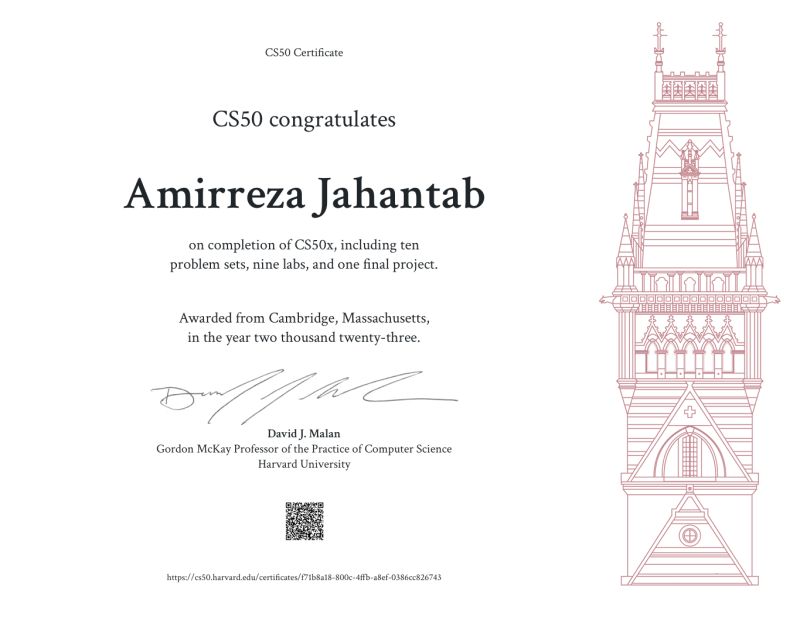 Amirreza Jahantab on LinkedIn: Certificate of Completion - CS50x I am ... Amirreza Jahantab on LinkedIn: Certificate of Completion - CS50x I am ...