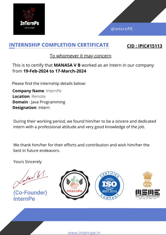 Manasa V B on LinkedIn: #internpe Manasa V B on LinkedIn: #internpe