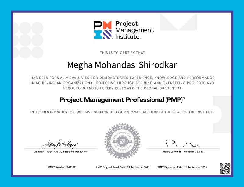 Megha Shirodkar, (PMP)®, (CSPO)® on LinkedIn: #pmp #certified # ... Megha Shirodkar, (PMP)®, (CSPO)® on LinkedIn: #pmp #certified # ...