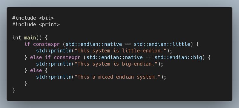Pablo Esteban Camacho on LinkedIn: #cpp #cplusplus #cpp20 #endianness # ... Pablo Esteban Camacho on LinkedIn: #cpp #cplusplus #cpp20 #endianness # ...