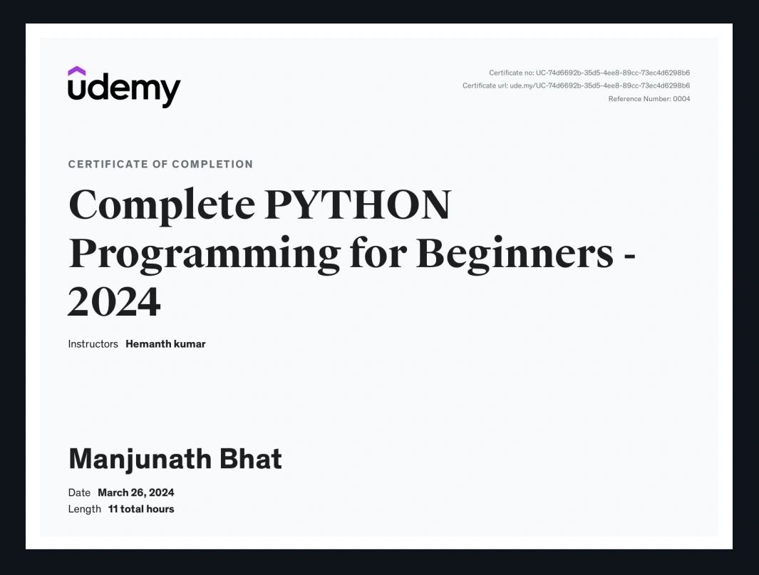 Manjunath Bhat on LinkedIn: Python Programming Course in Udemy Manjunath Bhat on LinkedIn: Python Programming Course in Udemy