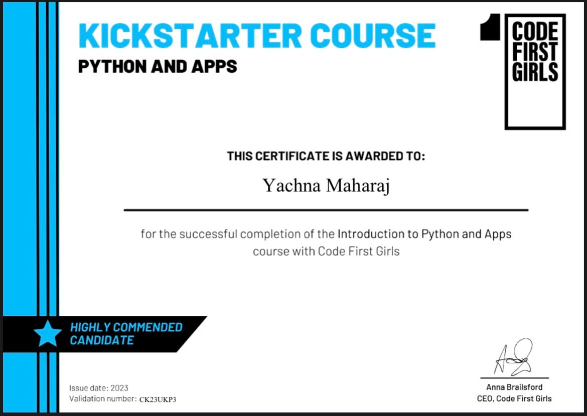 Yachna Maharaj, CertTF on LinkedIn: #codefirstgirls #pythonprogramming Yachna Maharaj, CertTF on LinkedIn: #codefirstgirls #pythonprogramming