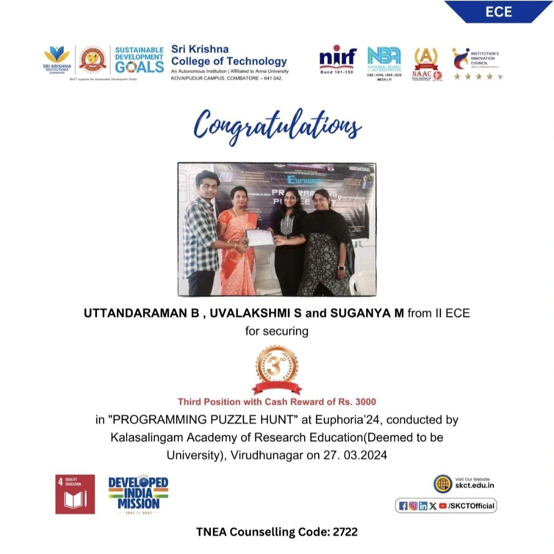 SUGANYA M on LinkedIn: #skct #euphoria24 #programmingpuzzlehunt #innovation SUGANYA M on LinkedIn: #skct #euphoria24 #programmingpuzzlehunt #innovation