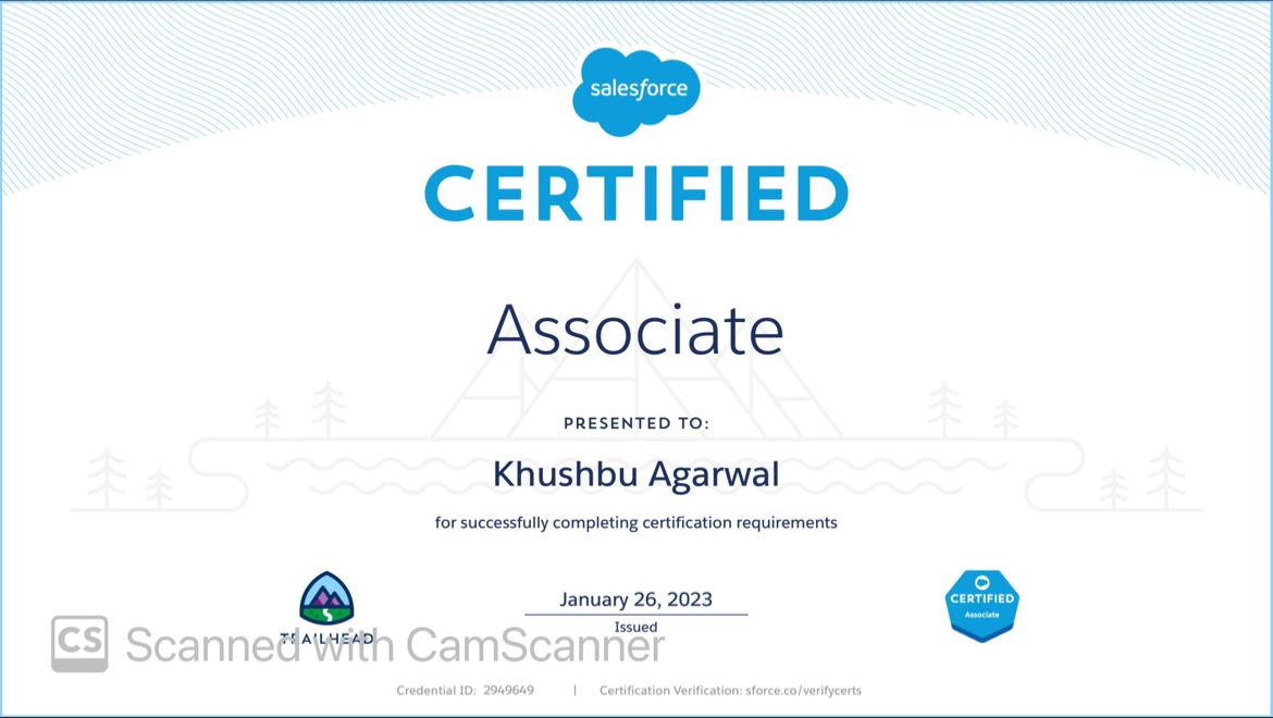 Khushbu Agarwal ☁ on LinkedIn: #salesforceassociate #certified # ... Khushbu Agarwal ☁ on LinkedIn: #salesforceassociate #certified # ...