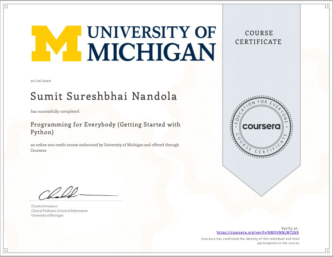 Sumit Nandola on LinkedIn: #coursera #python #artificialintelligence # ... Sumit Nandola on LinkedIn: #coursera #python #artificialintelligence # ...