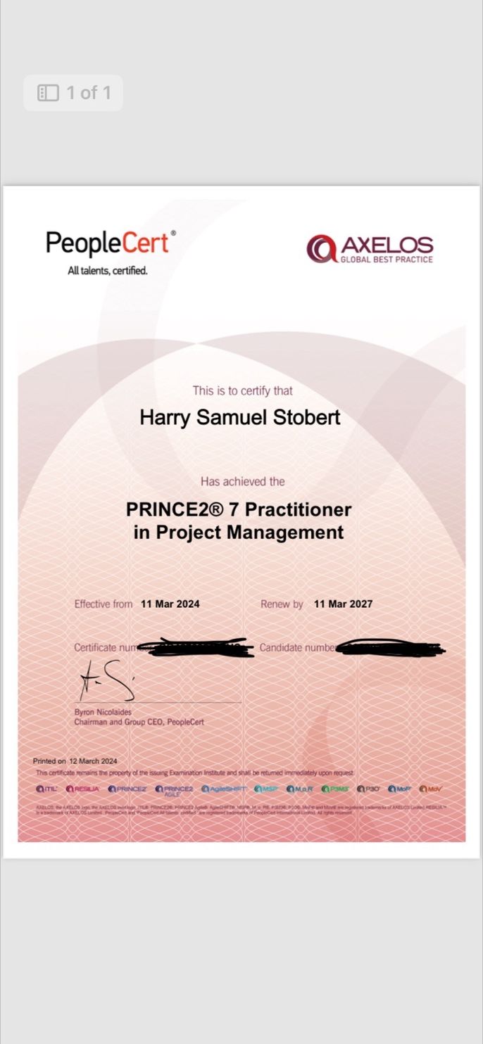 Harry Stobert on LinkedIn: I am delighted to have completed the PRINCE2 ... Harry Stobert on LinkedIn: I am delighted to have completed the PRINCE2 ...