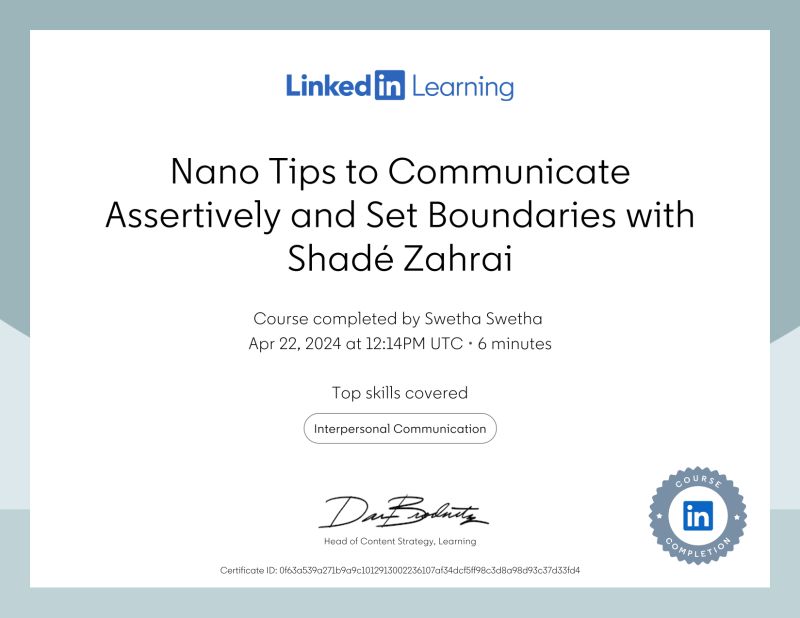 Swetha Swetha on LinkedIn: Certificate of Completion Swetha Swetha on LinkedIn: Certificate of Completion