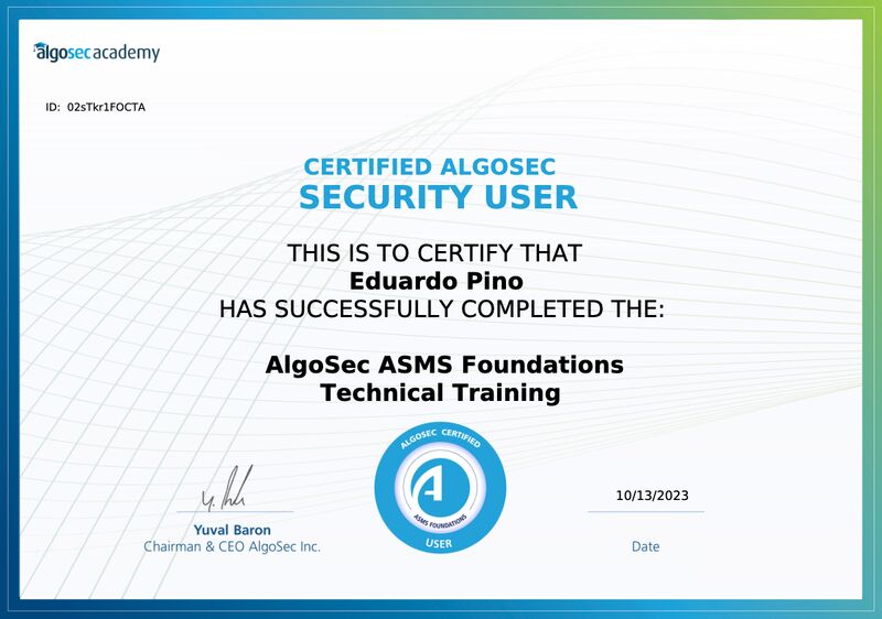 Eduardo D. Pino on LinkedIn: AlgoSec ASMS Foundations ! 🙂 Eduardo D. Pino on LinkedIn: AlgoSec ASMS Foundations ! 🙂