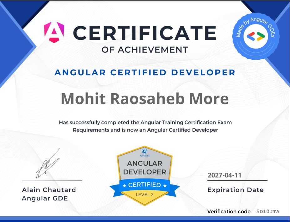 Mohit More on LinkedIn: #angular #certification #webdevelopment # ... Mohit More on LinkedIn: #angular #certification #webdevelopment # ...