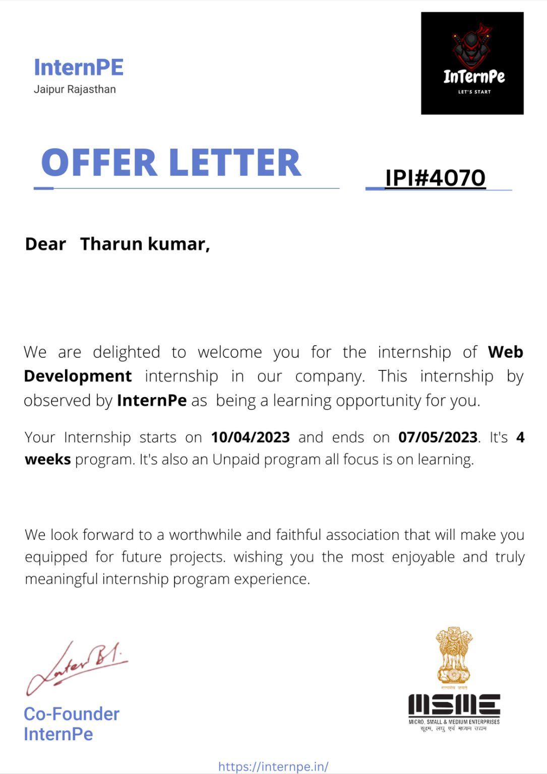 Tharun Kumar on LinkedIn: #internprogram Tharun Kumar on LinkedIn: #internprogram