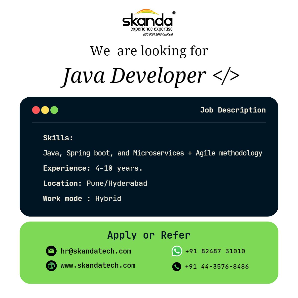 skanda IT Consultancy on LinkedIn: #java #javadeveloper #angular #react ... skanda IT Consultancy on LinkedIn: #java #javadeveloper #angular #react ...