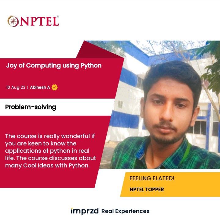 Abinesh A on LinkedIn: #nptel #swayam #pythonprogramming Abinesh A on LinkedIn: #nptel #swayam #pythonprogramming