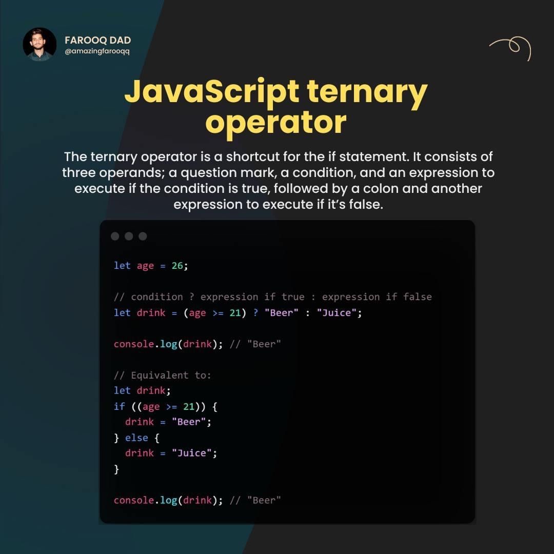 Mubashir Raza on LinkedIn: JavaScript ternary operator The ternary ... Mubashir Raza on LinkedIn: JavaScript ternary operator The ternary ...