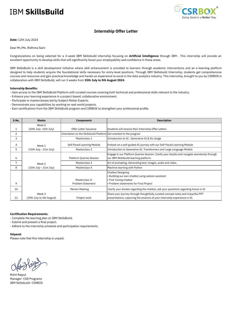 Ridhima Saini on LinkedIn: #ibm #csrbox #internship #ai # ... Ridhima Saini on LinkedIn: #ibm #csrbox #internship #ai # ...