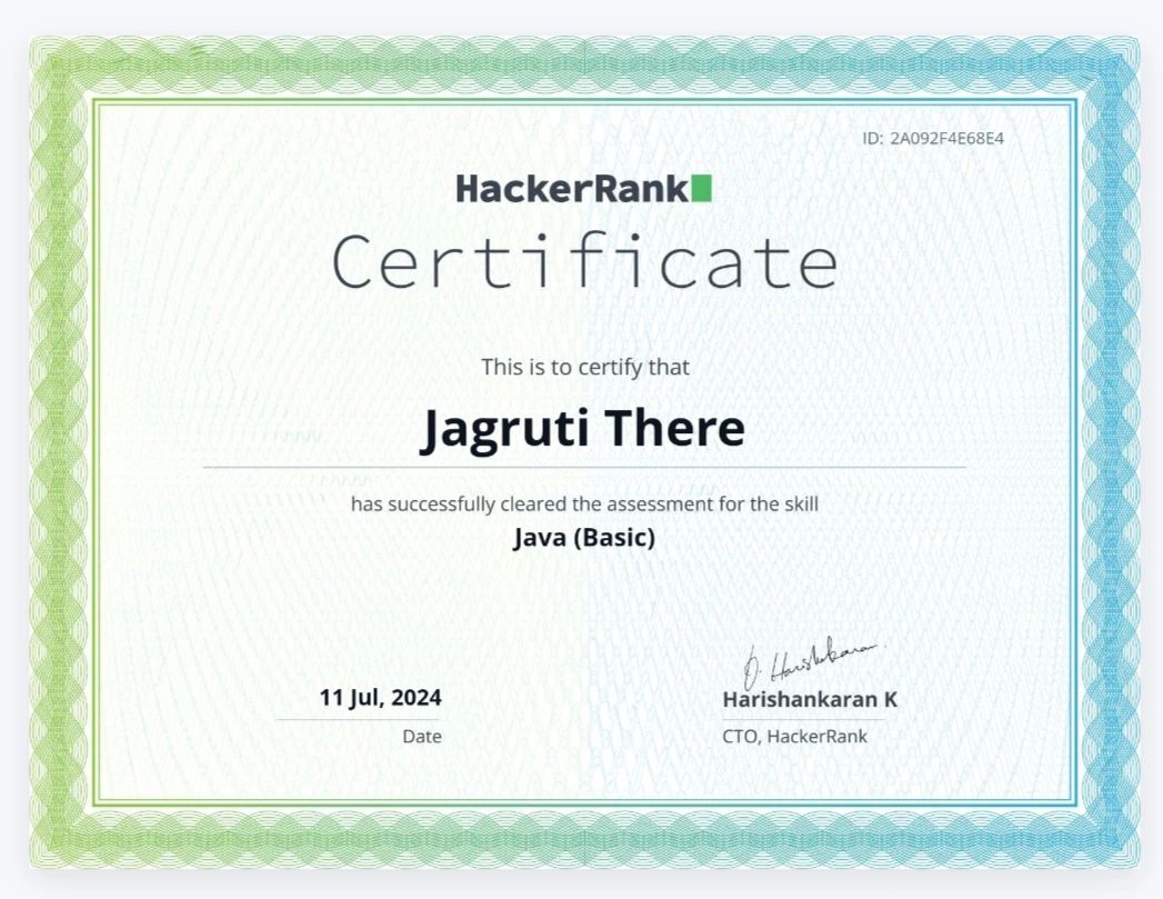 Jagruti There on LinkedIn: #java #coding #certification #hackerrank # ... Jagruti There on LinkedIn: #java #coding #certification #hackerrank # ...