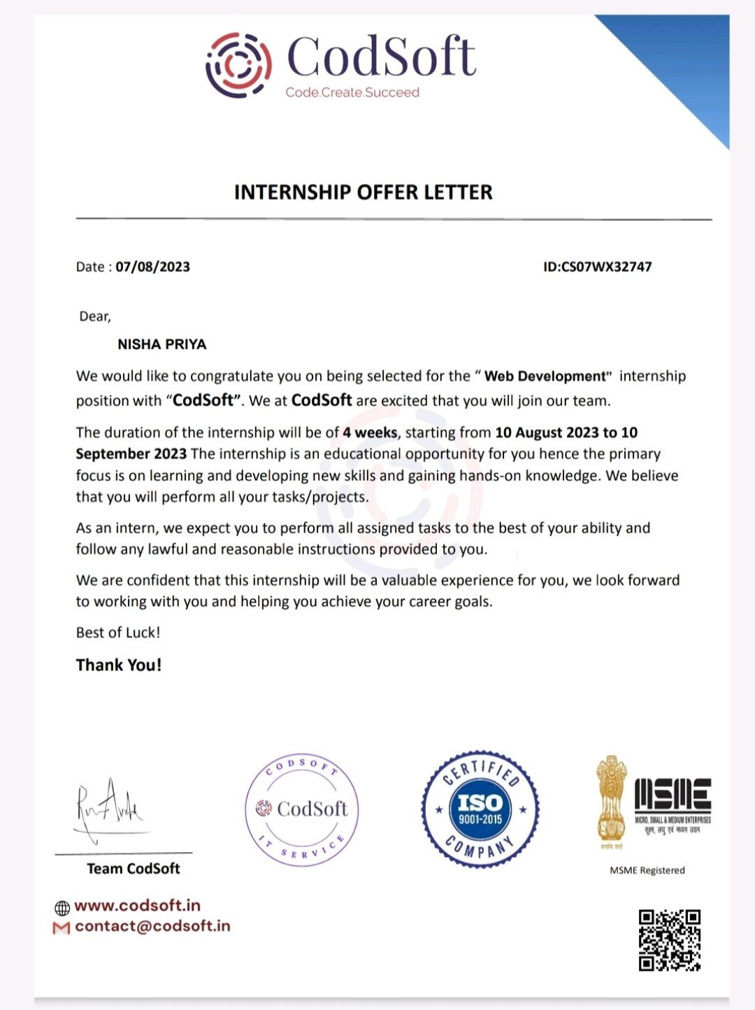 Nisha Priya on LinkedIn: #codsoft #codsoft #codsoft #internship2023 # ... Nisha Priya on LinkedIn: #codsoft #codsoft #codsoft #internship2023 # ...