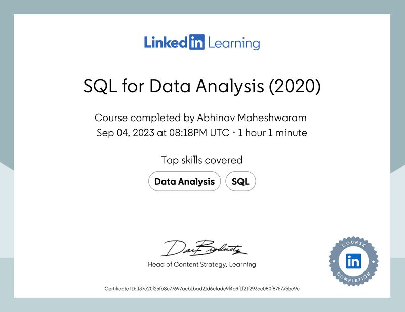 Abhinav Maheshwaram on LinkedIn: #sql #dataanalysis #skills Abhinav Maheshwaram on LinkedIn: #sql #dataanalysis #skills