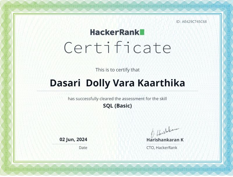 Dasari Dolly Vara Kaarthika on LinkedIn: #sql #certification # ... Dasari Dolly Vara Kaarthika on LinkedIn: #sql #certification # ...