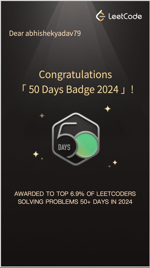 Earned LeetCode badge for problem-solving | Abhishek Yadav posted on ... Earned LeetCode badge for problem-solving | Abhishek Yadav posted on ...