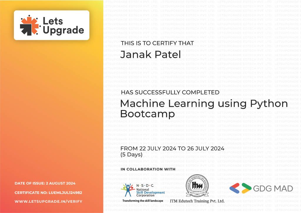 Janak Patel on LinkedIn: #machinelearning #python #letsupgrade # ... Janak Patel on LinkedIn: #machinelearning #python #letsupgrade # ...
