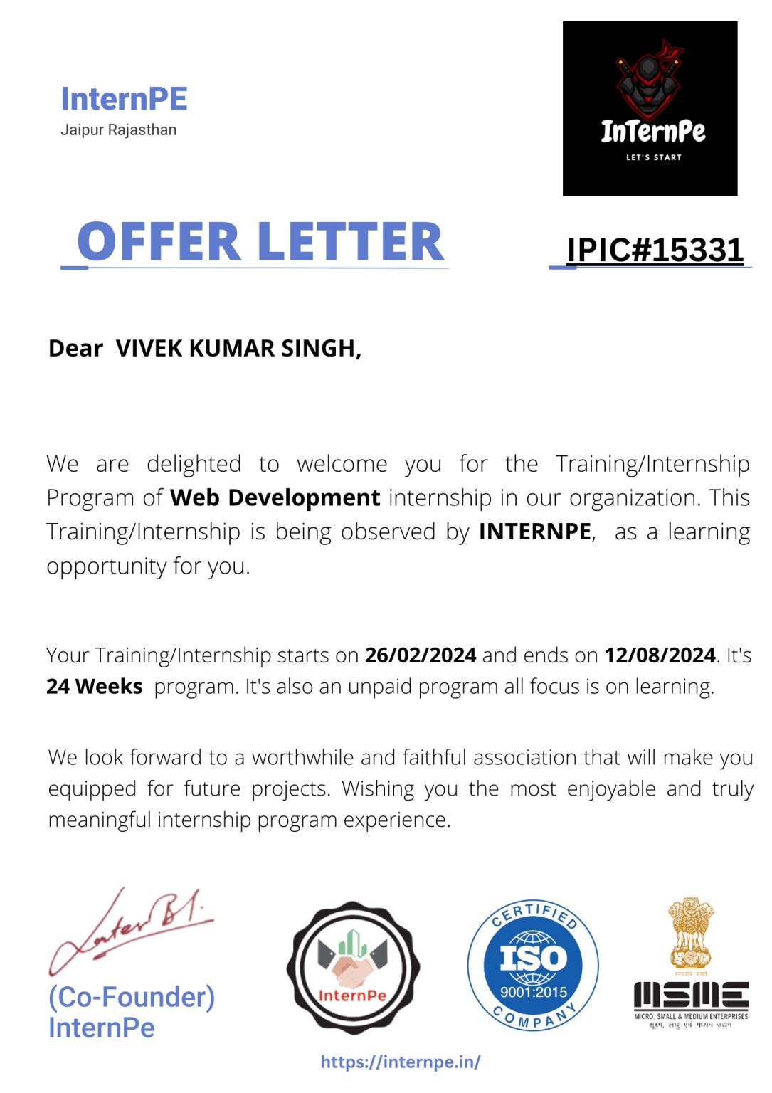 Vivek Kumar Singh on LinkedIn: #thankyou #internpe #interpeinternship Vivek Kumar Singh on LinkedIn: #thankyou #internpe #interpeinternship