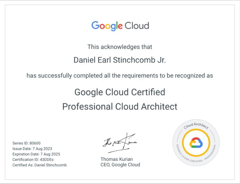 Daniel Stinchcomb on LinkedIn: GCP Professional Cloud Architect ... Daniel Stinchcomb on LinkedIn: GCP Professional Cloud Architect ...