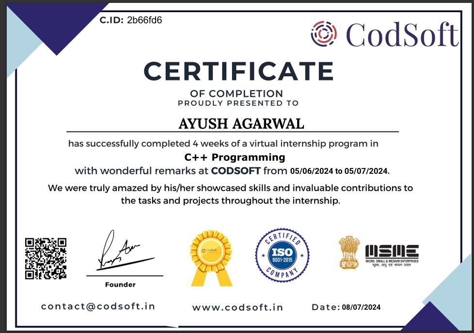 Ayush Agarwal on LinkedIn: #internship #softwaredevelopment #cplusplus ... Ayush Agarwal on LinkedIn: #internship #softwaredevelopment #cplusplus ...