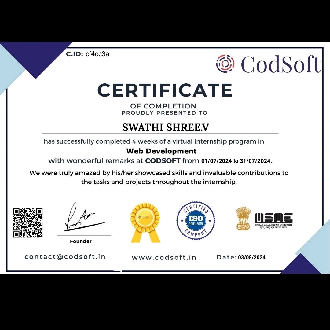 Swathi Shree on LinkedIn: #webdevelopment #codsoft #learningjourney # ... Swathi Shree on LinkedIn: #webdevelopment #codsoft #learningjourney # ...