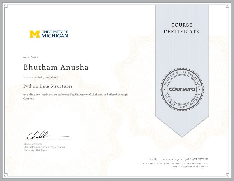 Anusha B on LinkedIn: #datastructures #python #courseracertificate # ... Anusha B on LinkedIn: #datastructures #python #courseracertificate # ...