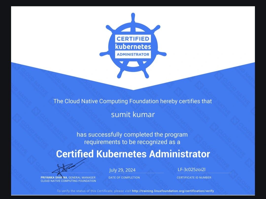 Sumit kumar yadav on LinkedIn: Finally CKA Cleared..This milestone has ... Sumit kumar yadav on LinkedIn: Finally CKA Cleared..This milestone has ...