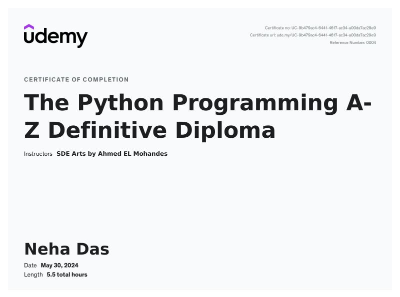 Neha Das on LinkedIn: #python #programming #certification #pythoncourse ... Neha Das on LinkedIn: #python #programming #certification #pythoncourse ...