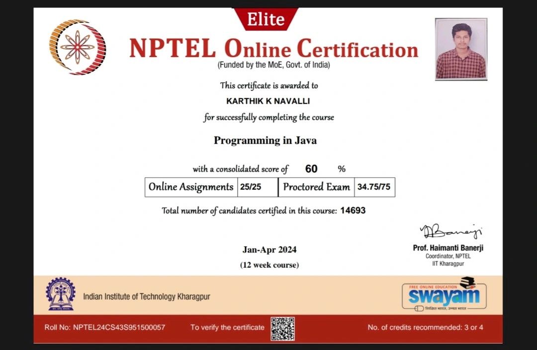 Karthik K Navalli on LinkedIn: #nptel #iit #programminginjava # ... Karthik K Navalli on LinkedIn: #nptel #iit #programminginjava # ...