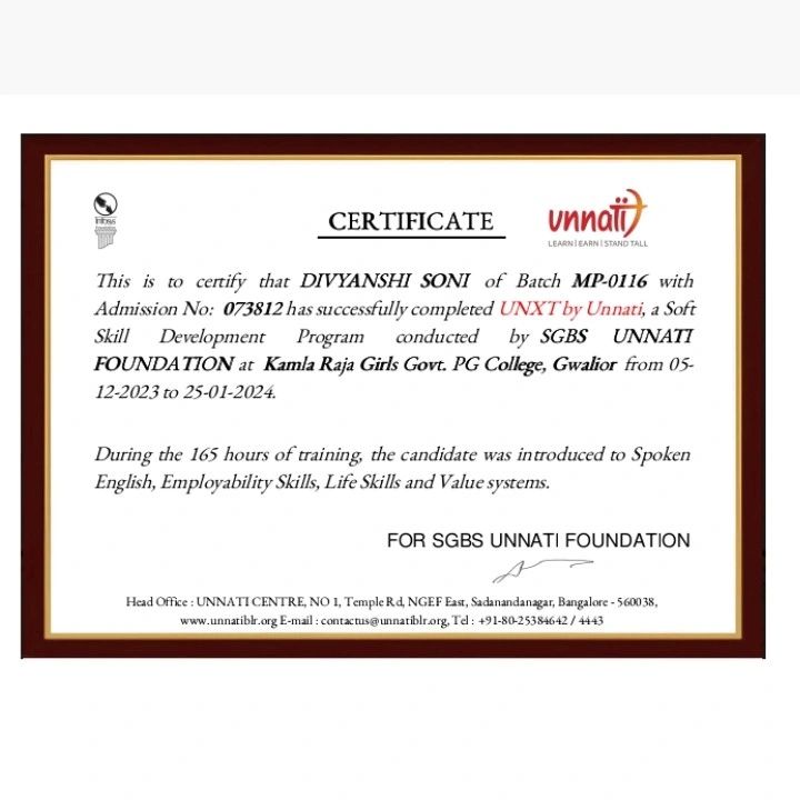 Divyanshi Soni on LinkedIn: From unnatti classes(1 months training) Divyanshi Soni on LinkedIn: From unnatti classes(1 months training)