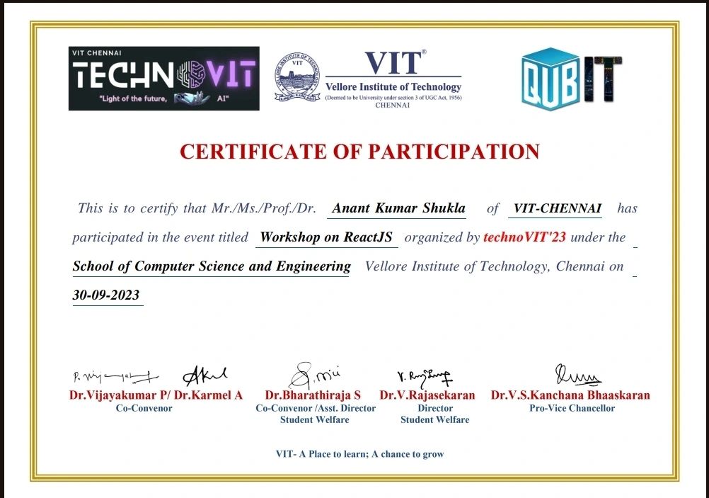 Anant Kumar Shukla on LinkedIn: Got the Certificate of participation ... Anant Kumar Shukla on LinkedIn: Got the Certificate of participation ...