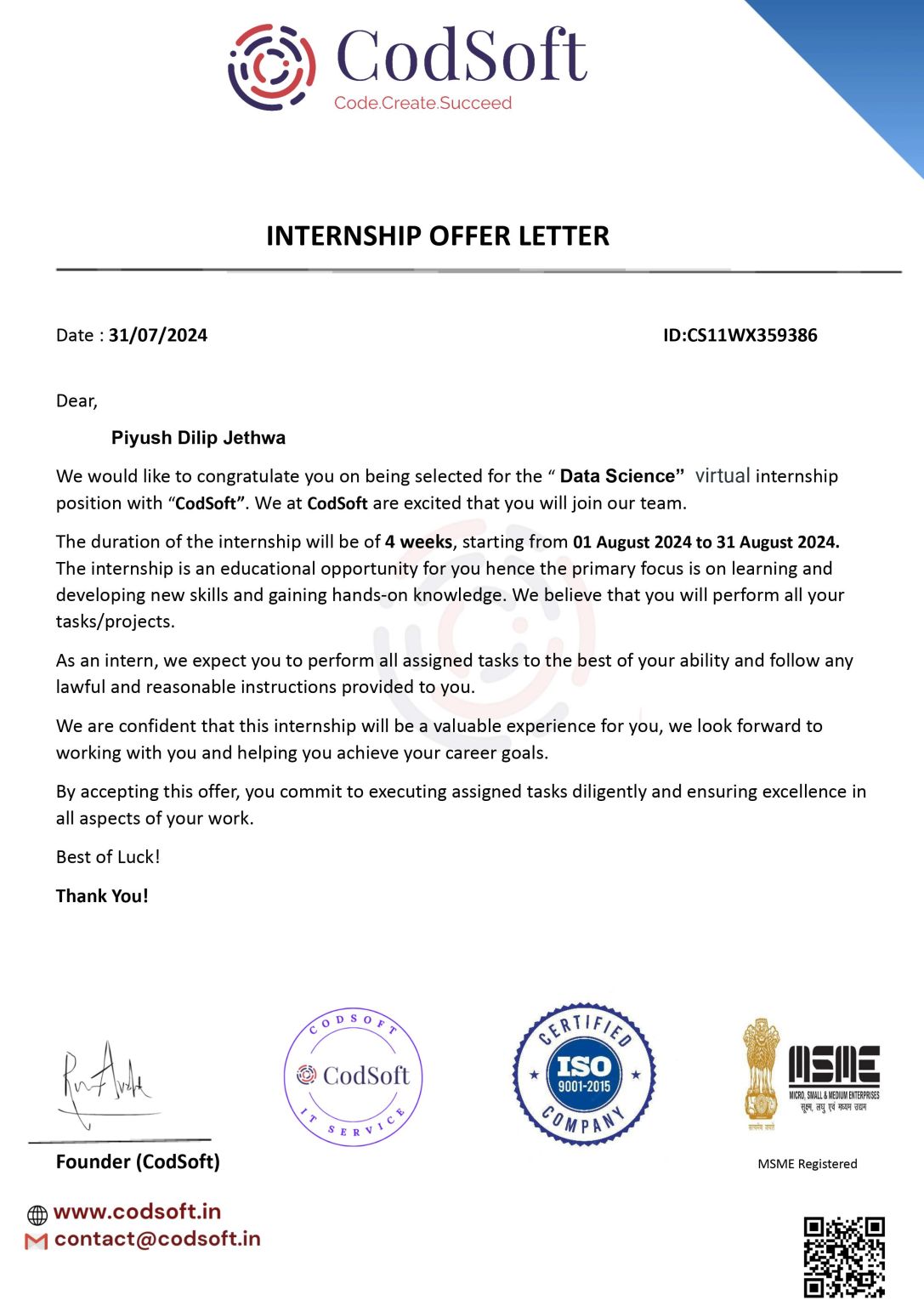 Piyush Jethwa on LinkedIn: #datascience #internship #careerjourney # ... Piyush Jethwa on LinkedIn: #datascience #internship #careerjourney # ...