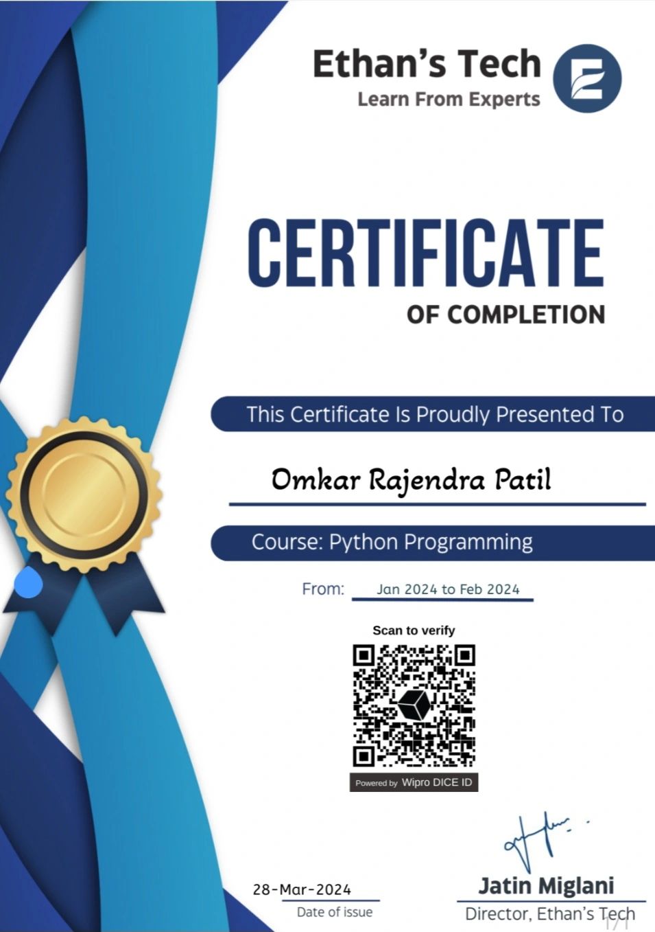 Omkar Patil on LinkedIn: #python #certification #ethans #tech Omkar Patil on LinkedIn: #python #certification #ethans #tech