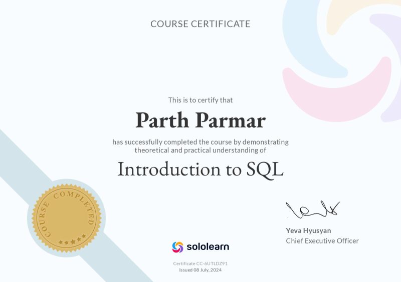 Parth Parmar on LinkedIn: #sql #certification #learning # ... Parth Parmar on LinkedIn: #sql #certification #learning # ...